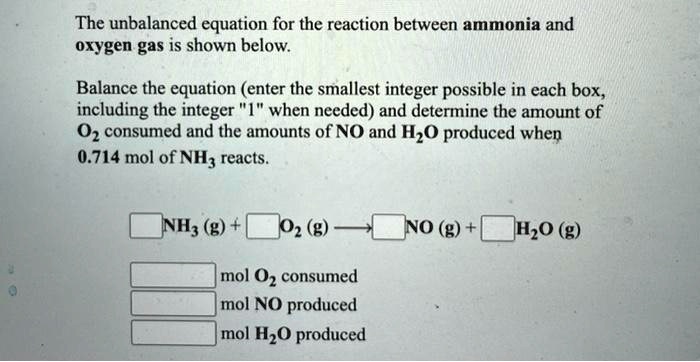 SOLVED: The unbalanced equation for the reaction between ammonia and ...
