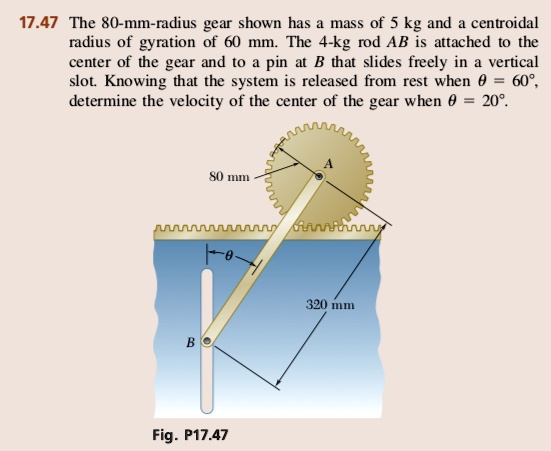 17.47 The 80-mm-radius gear shown has a mass of 5 kg and a centroidal ...