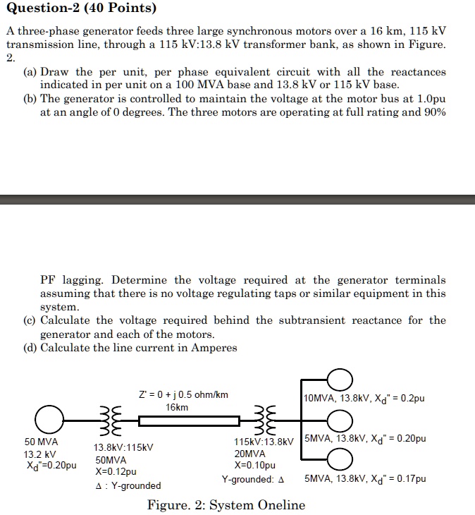 SOLVED: A three-phase generator feeds three large synchronous motors over a 16 km, 115 kV ...