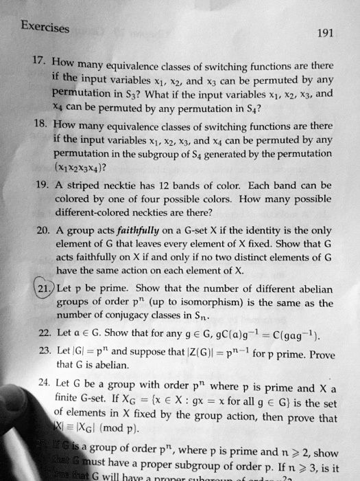 SOLVED: How many equivalence classes of switching functions are there if the input variables XL ...