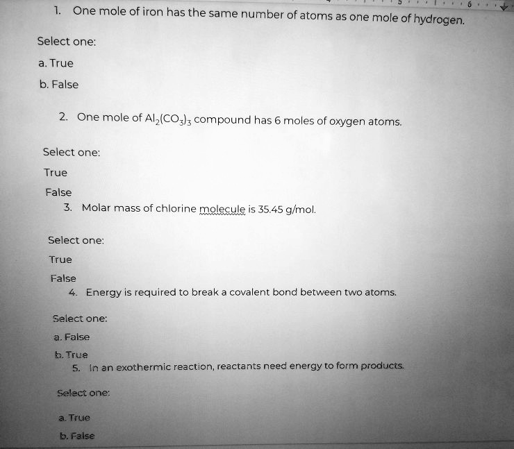 SOLVED: One mole of iron has the same number of atoms a5 one mole of ... SOLVED: One mole of iron has the same number of atoms a5 one mole of ...