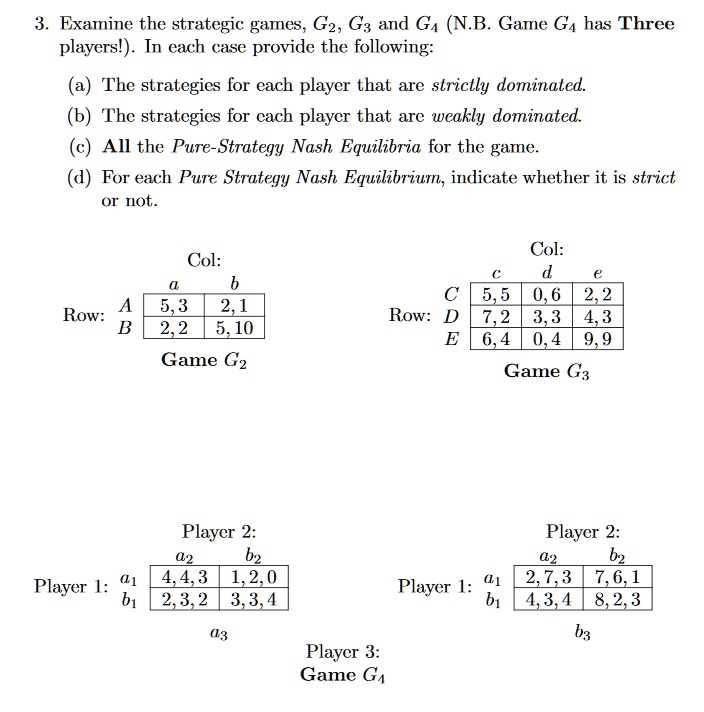 SOLVED: Examine the strategic games; G2, G3 and G4 (NB: Game G4 has ...