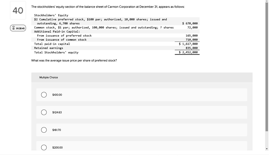 40 01:28:45 The stockholders' equity section of the balance sheet of ...