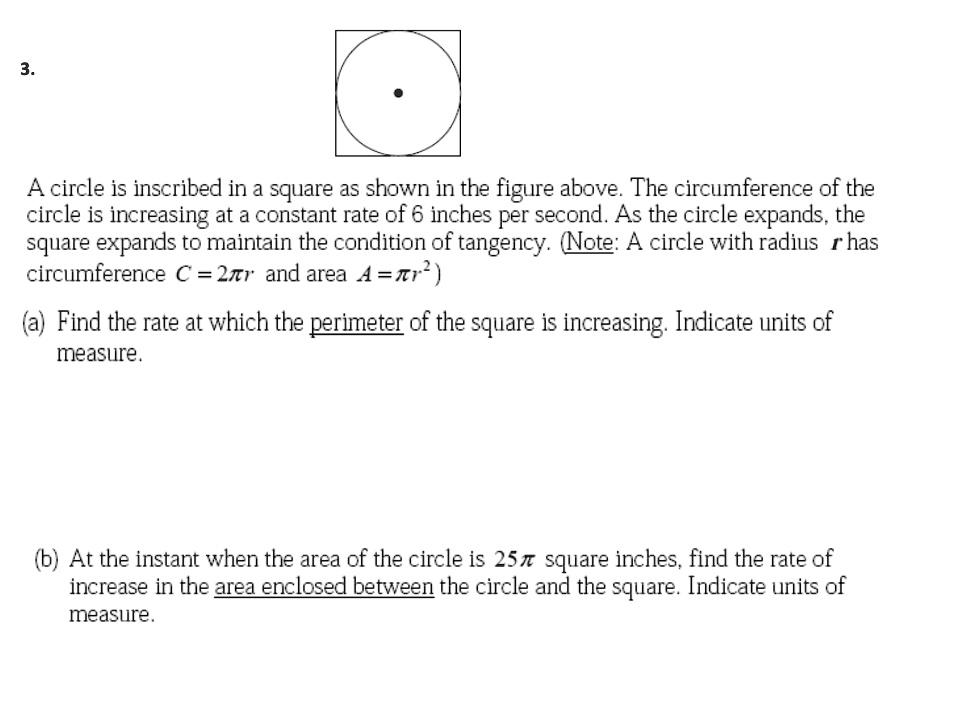 A circle is inscribed in a square as shown in the figure above. The ...