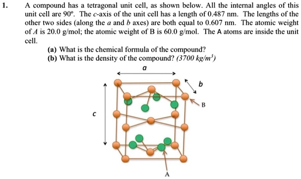 SOLVED: The compound has a tetragonal unit cell, as shown below. All the internal angles of this ...