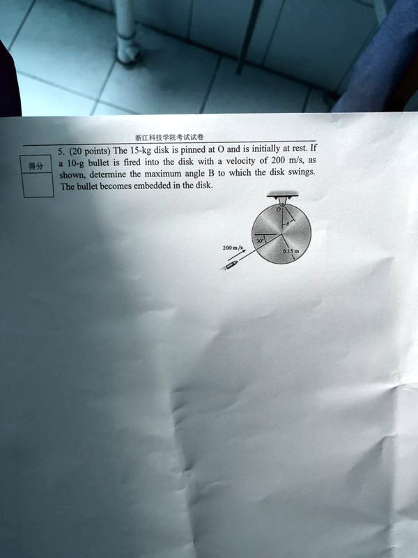 5. (20 points) The 15-kg disk is pinned at O and is initially at rest. If a