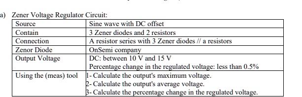 SOLVED: In LTspice: a) Zener Voltage Regulator Circuit: Zener Voltage Regulator Circuit: Source ...