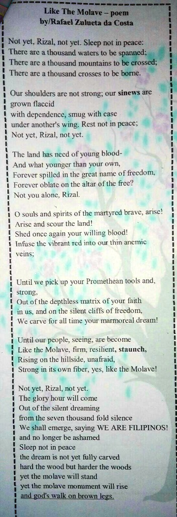 why does the poem suggest that we filipinos must be like the molave ...