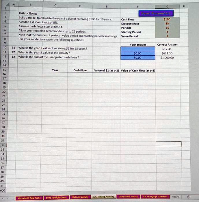 SOLVED: Texts: please include formulas to be included in each cell. D E H 2 3 Instructions ...