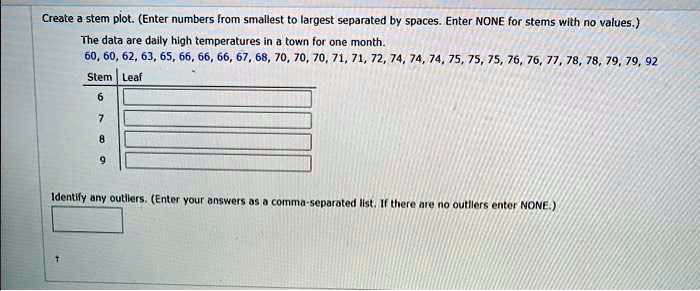 Create A Stem Plot Enter Numbers From Smallest To Largest Separated By Spaces Enter None For