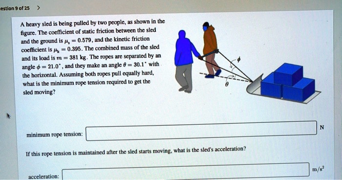 SOLVED: Question ? 0f 25 A heavy sled is being pulled by two people, as ...