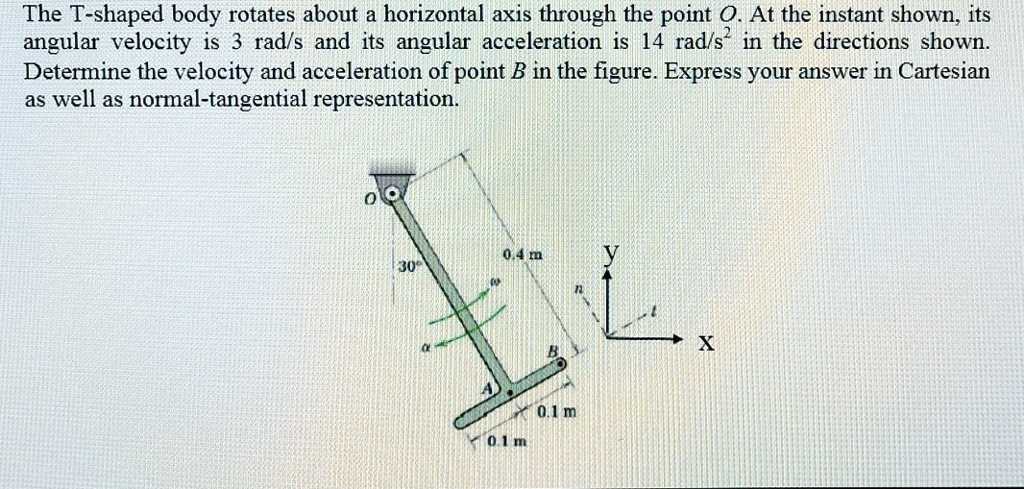 The T-shaped body rotates about a horizontal axis through the point O ...