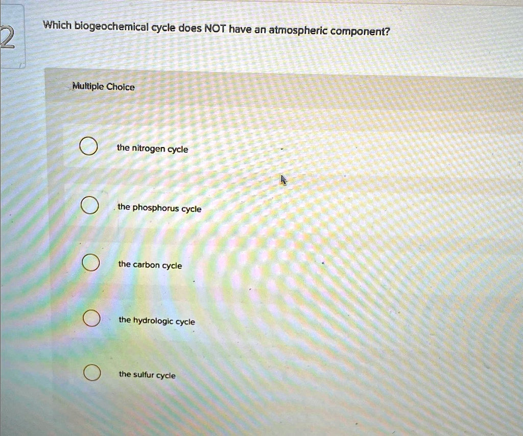 Which biogeochemical cycle does NOT have an atmospheric component ...