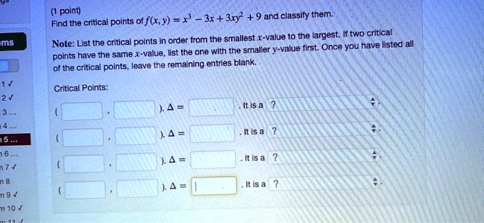 Polnt) otflx,y) =x 3r + 3xy} + 9 ard classify them: F… - SolvedLib