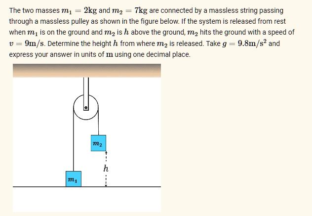 SOLVED: The two masses m =2kg and m=7kg are connected by a massless ...