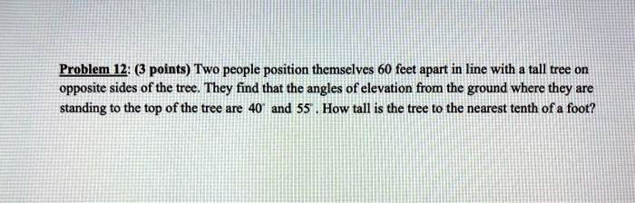 Problem 42; (3 points) Two people position themselves 60 feet apart in ...