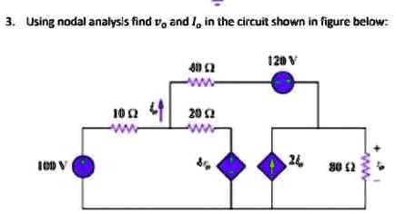 3using nodal analysis find o and lin the circuit shown in figure below 120 ww 100 wm 20 ww 00v ...