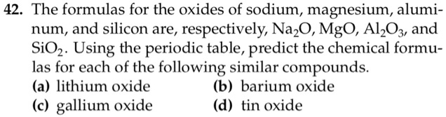 SOLVED: The formulas for the oxides of sodium, magnesium, aluminum, and silicon are ...