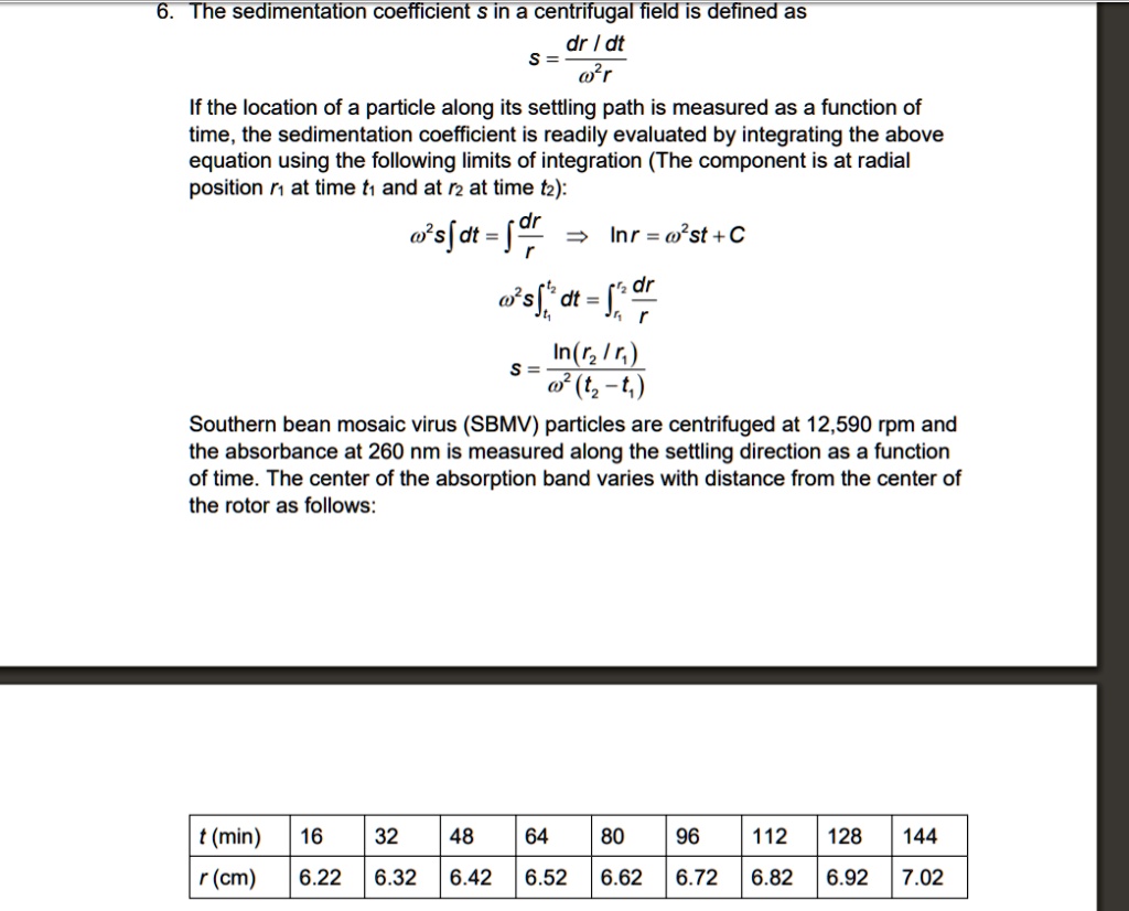 Solved The Sedimentation Coefficient S In A Centrifugal Field Is