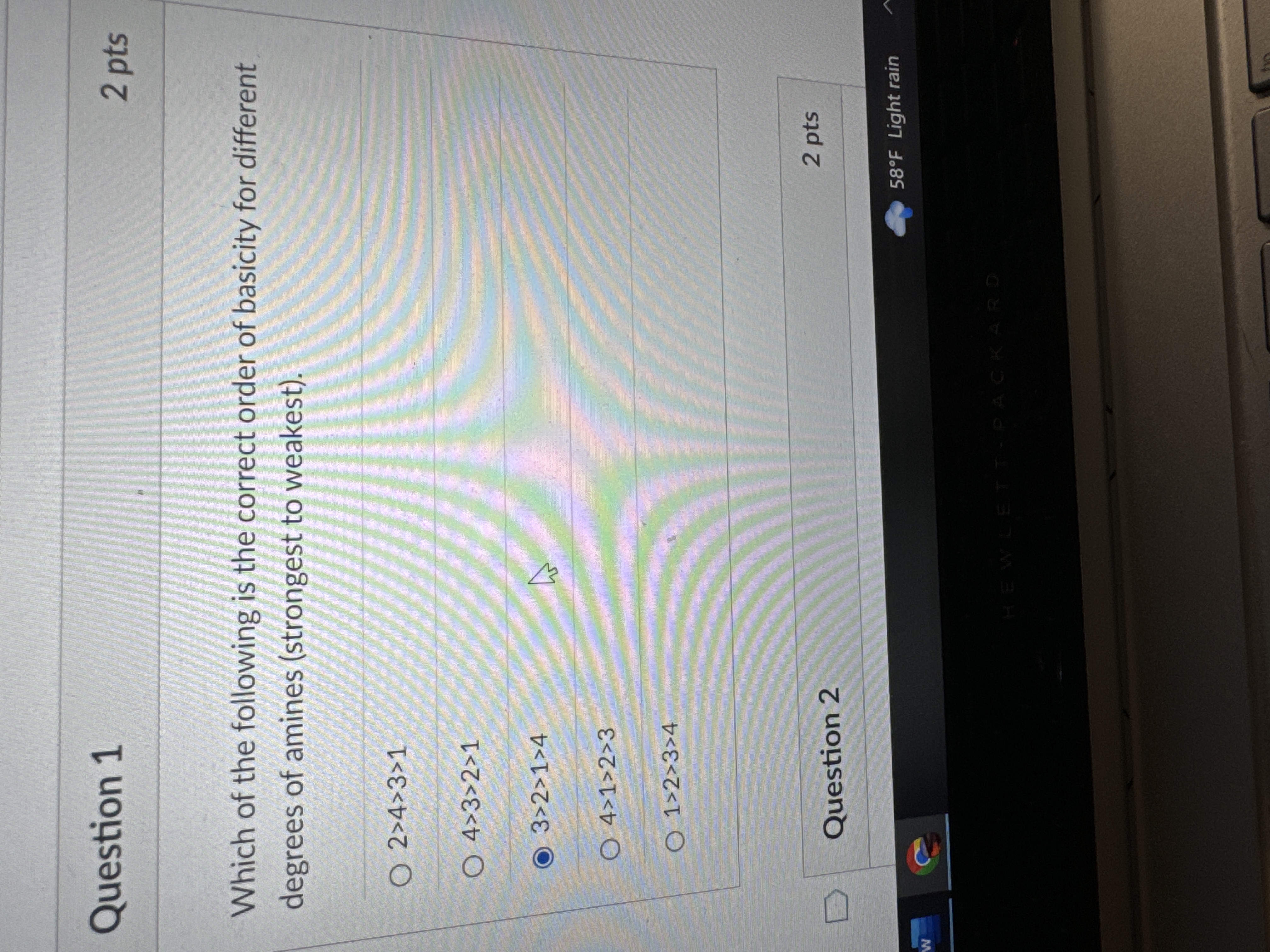 SOLVED: Question 1 2 pts Which of the following is the correct order of ...