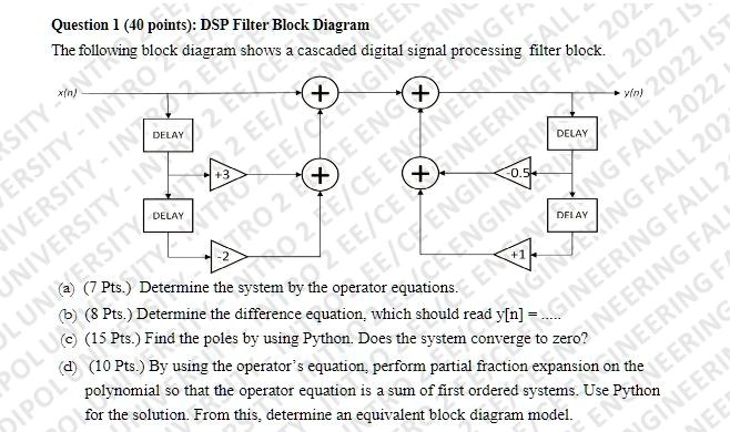 Solved Question 1 40 Points Dsp Filter Block Diagram The Following Block Diagram Shows A