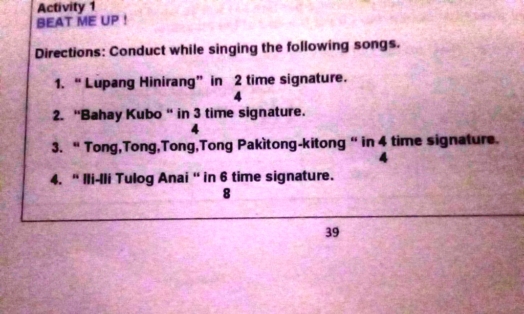 SOLVED: 'Conduct while singing the following song Activity 1 Beat Me UP ...