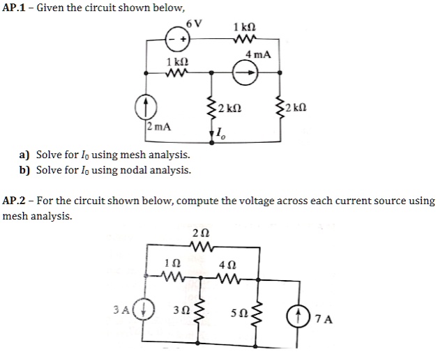 SOLVED: AP.1 - Given the circuit shown below: 1kÎ© 4mA 1kÎ© 2mA a) Solve for I using mesh ...