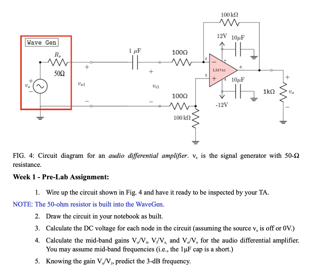 SOLVED: 100 kΩ 12V 10F Wave Gen 1 F R. 100 + 5092 LM741 10F Us1 Vil 1kΩ 1000 -12V FIG. 4 ...