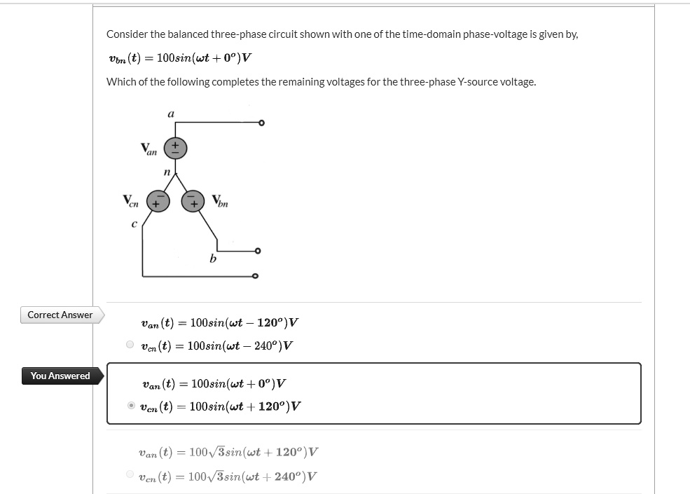 SOLVED: Consider the balanced three-phase circuit shown with one of the time-domain phase ...