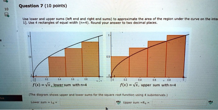 SOLVED: Use lower and upper sums (left end and right end sums) to approximate the area of the ...