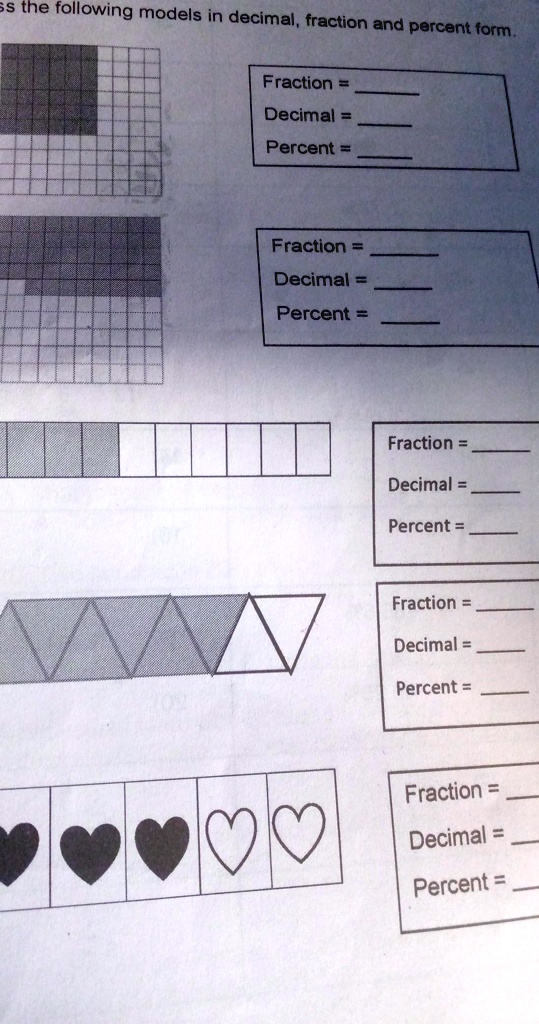 SOLVED: "1. Fraction = Decimal = Percent = 2. Fraction = Decimal ...