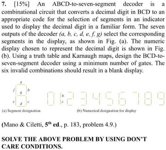 Solved 15 An Abcd To Seven Segment Decoder Is A Combinational Circuit That Converts A