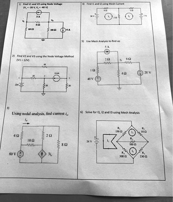 1) Find V1 and V2 using Node Voltage (V1 = 20 V, V2 = -40 V) 10 ? 2A W 5? H 20 ? 4A 4) Find I1 ...