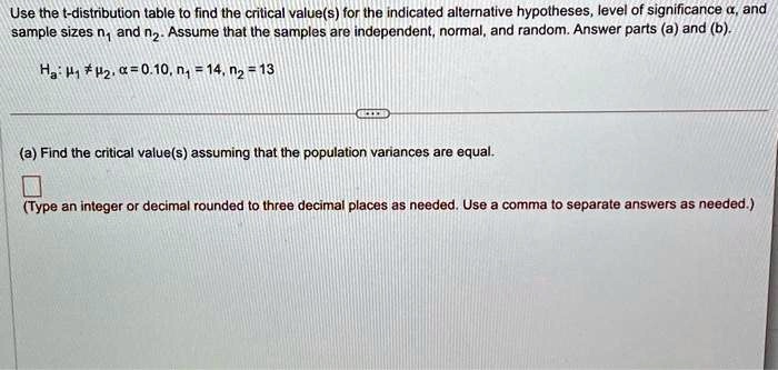 Use the t-distribution table to find the critical value(s) for the indicated alternative ...
