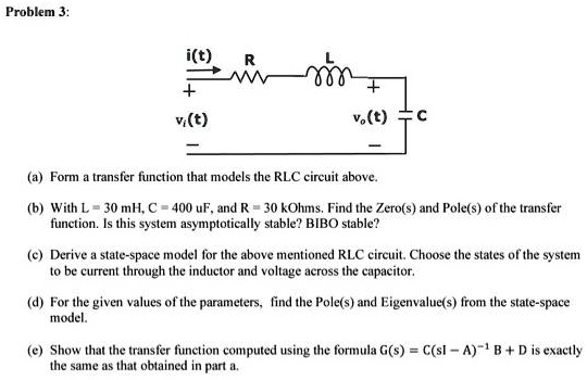 SOLVED: Texts: Problem 3: i(t) R + v(t) a. Form a transfer function ...