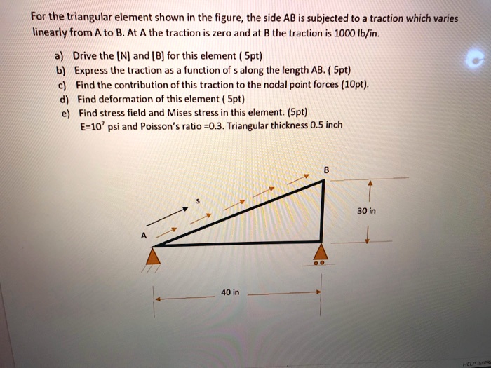 SOLVED: For the triangular element shown in the figure, the side AB is subjected to a traction ...