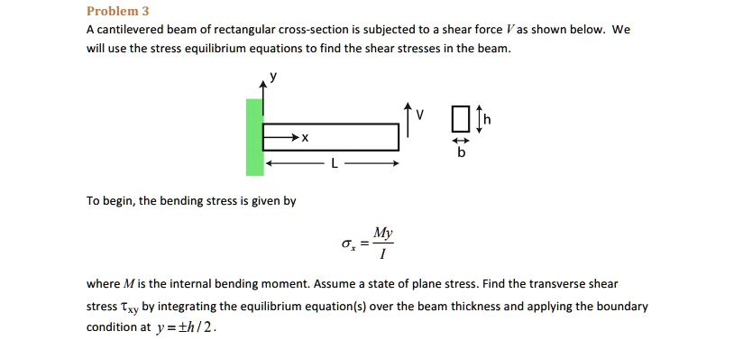 SOLVED: Problem 3 A cantilevered beam of rectangular cross-section is ...