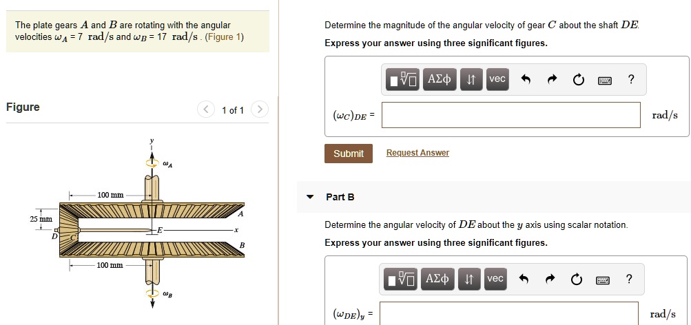 SOLVED: The plate gears A and B are rotating with the angular velocities Ï‰A = 7 rad/s and Ï‰B ...