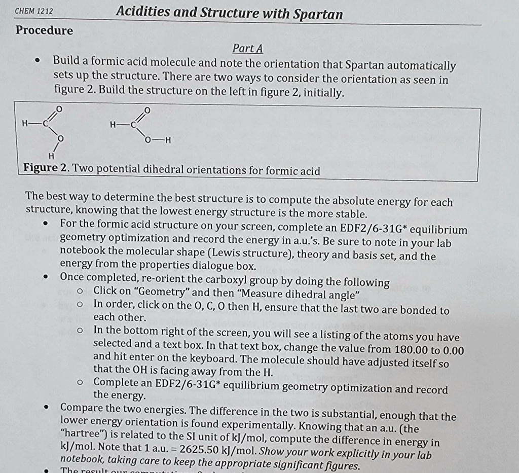 Chem 1212 acidities and structure with spartan procedure...