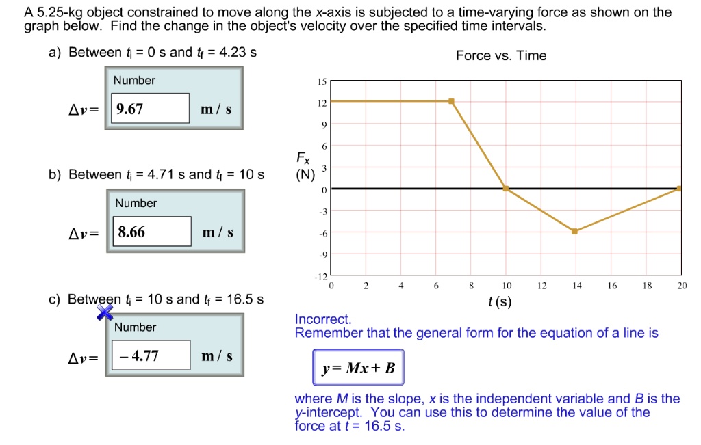 a 525 kg object constrained to move along the x axis is subjected to a time varying force as ...
