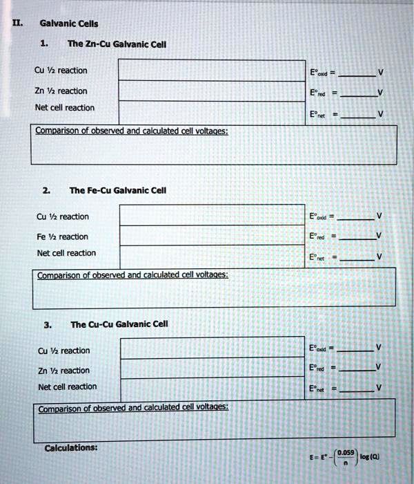 SOLVED: Galvanic Cells The Zn-Cu Galvanic Cell Cu V reaction Zn V ...
