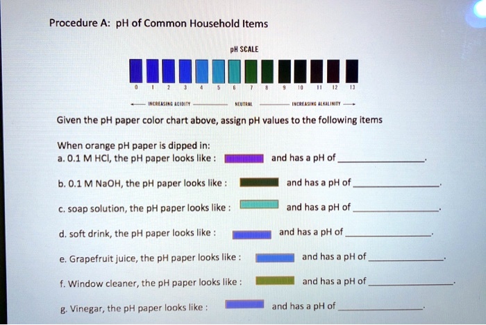 procedure a ph of common household items ph scale given the ph paper ...