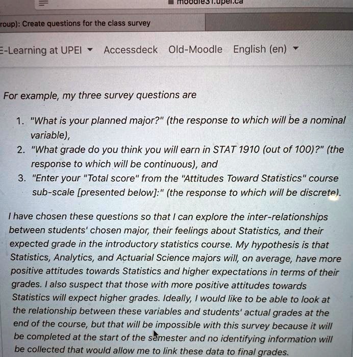 SOLVED: moouies .upei ca roup): Create questions for the class survey ...