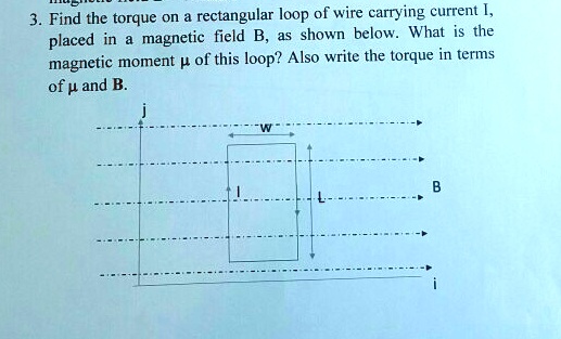 SOLVED: 3 . Find the torque on rectangular loop of wire carrying current [, magnetic field B, as ...