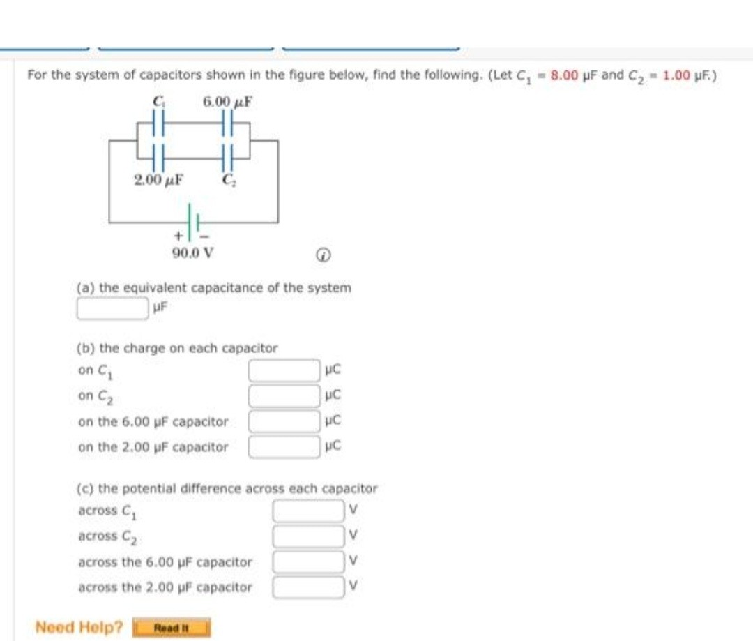 For the system of capacitors shown in the figure below, find the ...