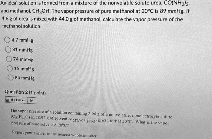 an ideal solution is formed from a mixture of the nonvolatile solute ...