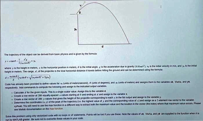 SOLVED: The trajectory of the projectile is given by the formula: y = y0 + (x * tan(theta ...