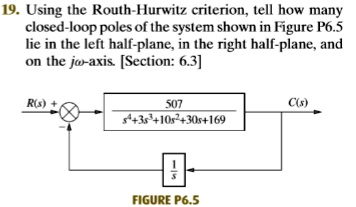 SOLVED: 19. Using the Routh-Hurwitz criterion, tell how many closed-loop poles of the system ...