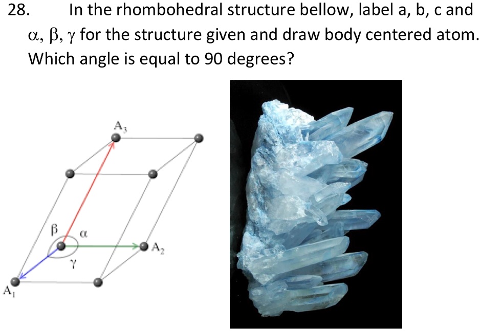 SOLVED: 28. In the rhombohedral structure bellow, label a, b, c and 0 ...