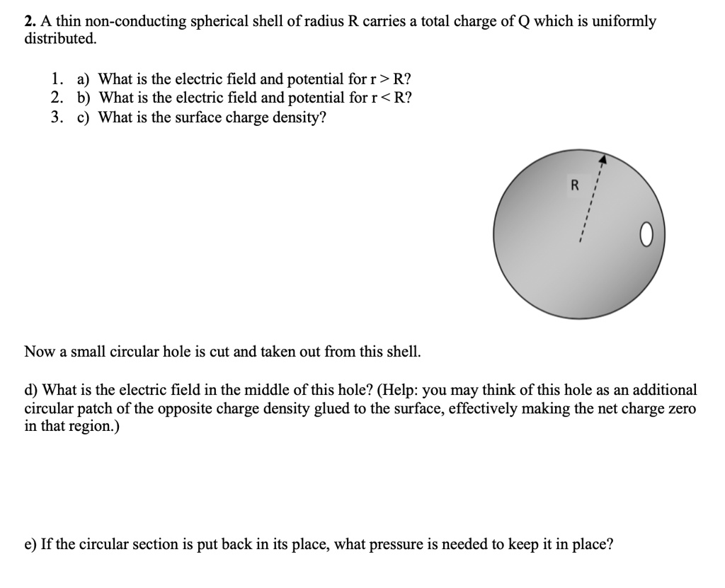 2 a thin non conducting spherical shell ofradius r carries a total charge of q which is ...